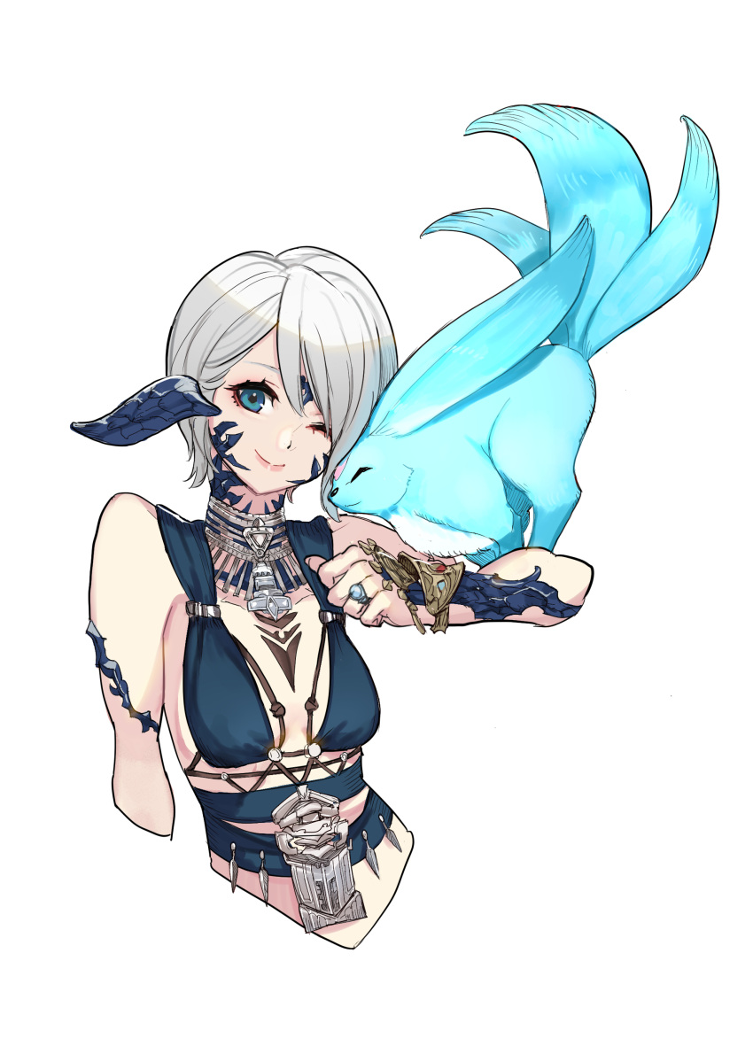 Safebooru - 1girl absurdres au ra avatar (ff14) bangs black horns blue eyes breasts carbuncle ...