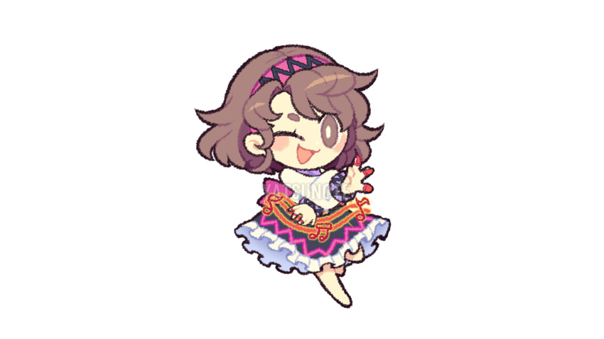 Safebooru - 1girl ;d brown hair chibi dress highres long sleeves ...