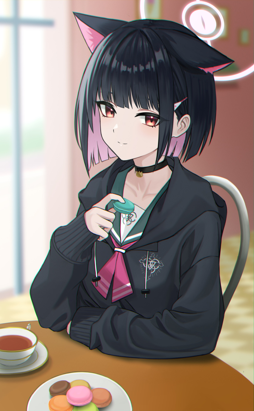 Safebooru - 1girl absurdres animal ears bangs black choker black hair black hoodie blue archive ...