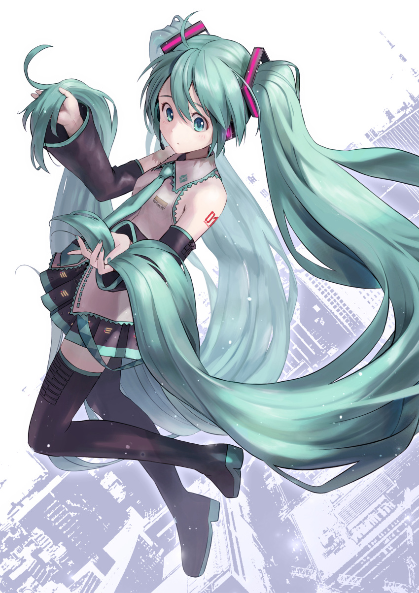 Safebooru - 1girl absurdly long hair absurdres aqua eyes aqua hair aqua necktie black skirt ...