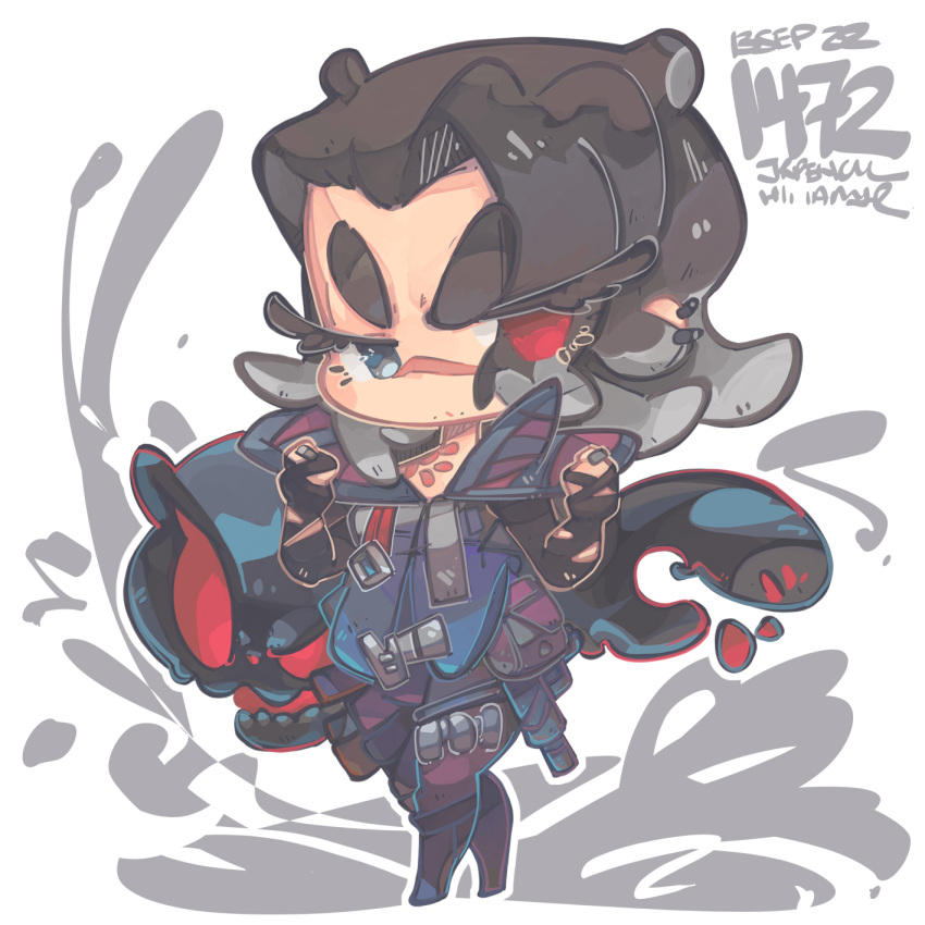 Safebooru - 1girl animification black footwear blue jacket boots chibi ...