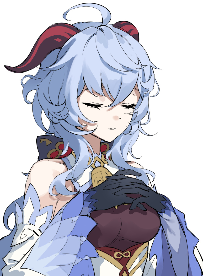 Safebooru - 1girl absurdres ahoge aniroud bangs bare shoulders bell black gloves blue hair ...