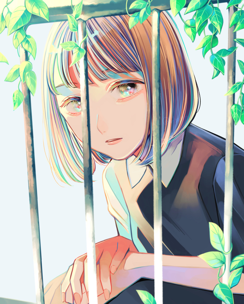 Safebooru - 1girl absurdres black shirt bob cut brown eyes brown hair highres looking at viewer ...