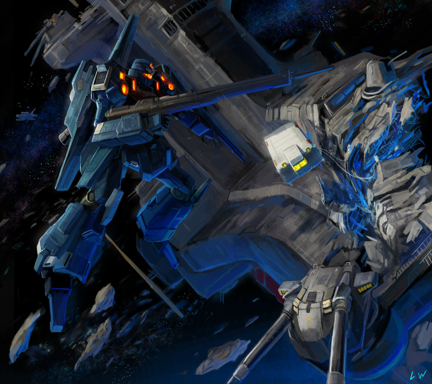 Safebooru - beam rifle cannon debris energy gun full body glowing ...