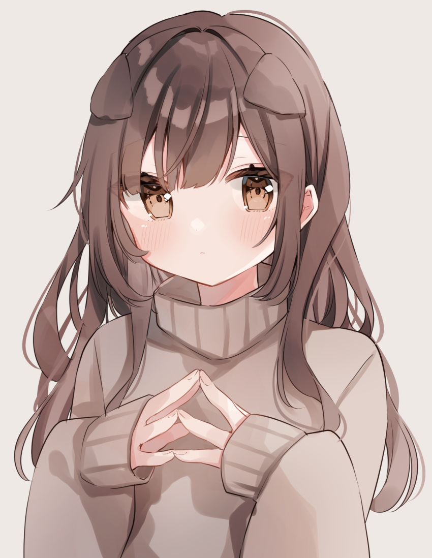 Safebooru - 1girl animal ears bangs blush brown eyes brown hair brown sweater closed mouth ...