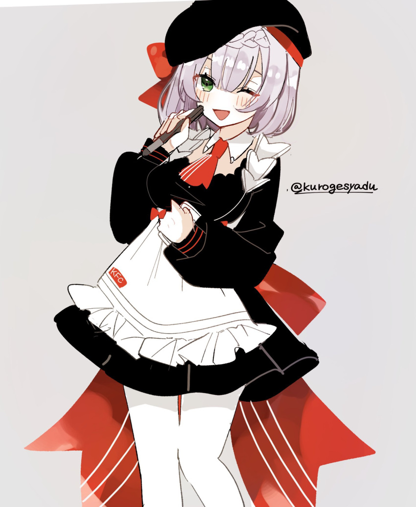 Safebooru - :d apron back bow bangs black dress black headwear blush bow braid commentary dress ...