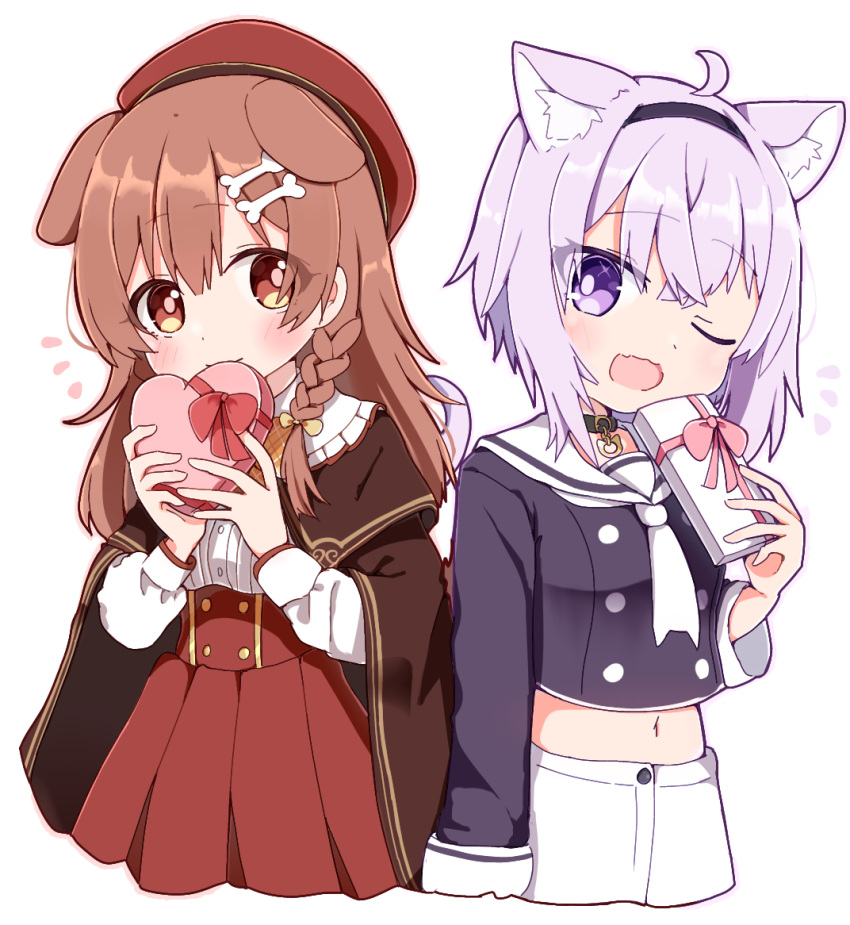 Safebooru - 2girls ;d animal ears blush box brown cape brown capelet ...