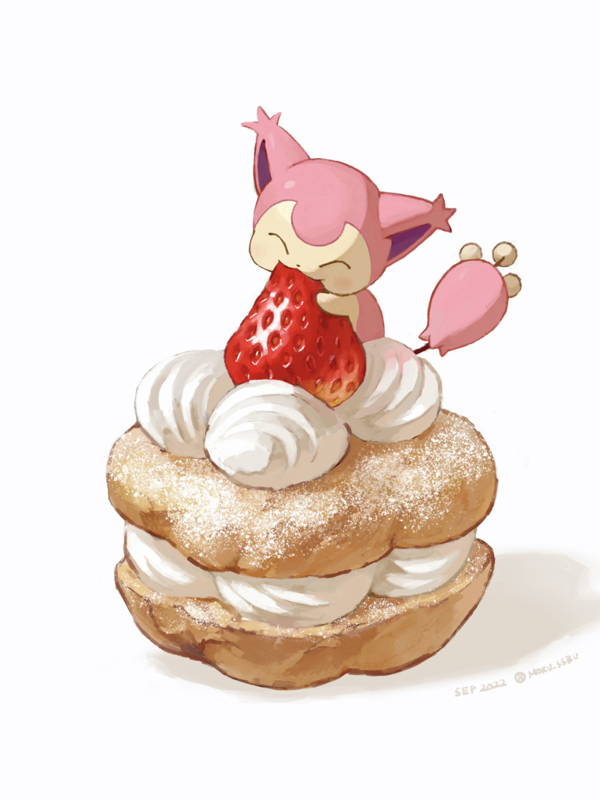 Safebooru - ^ ^ closed eyes commentary dated eating food fruit highres ...