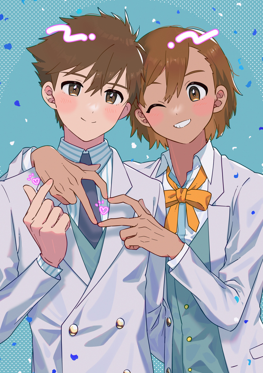 Safebooru - 2boys alternate costume black necktie blush brown eyes ...