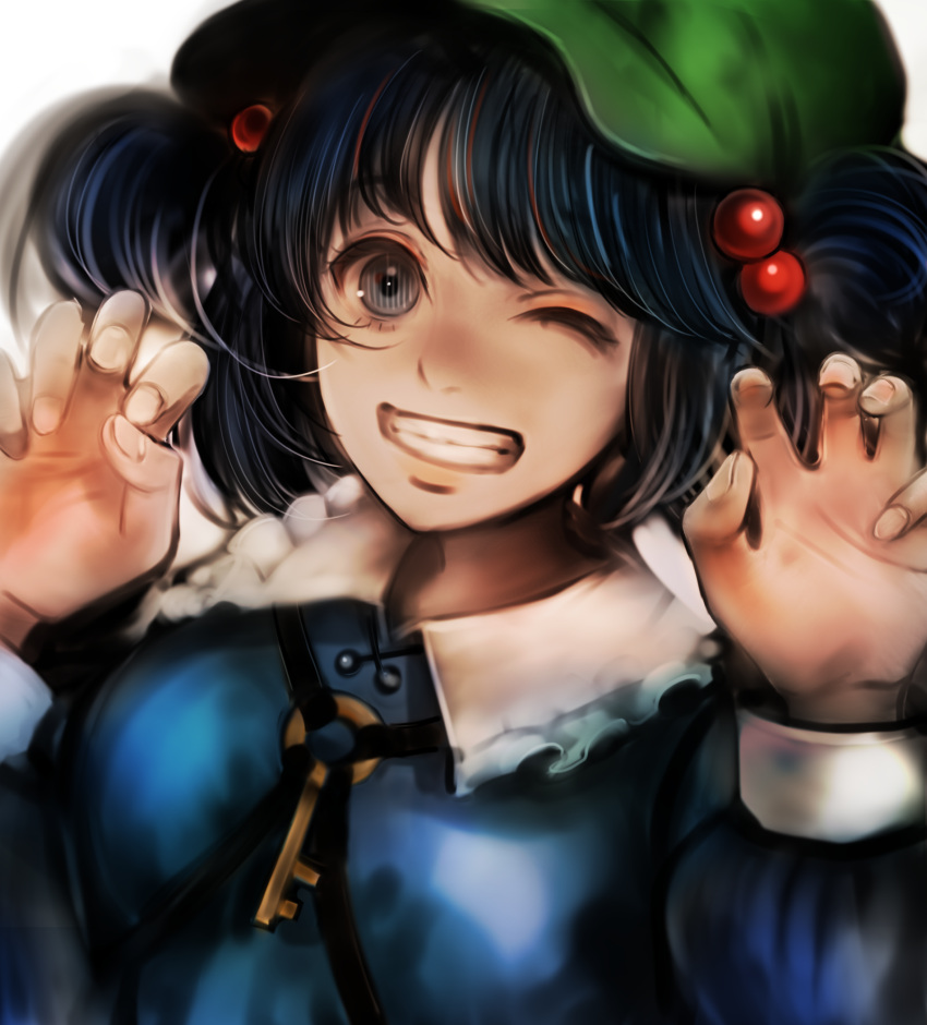 Safebooru - 1girl bloom blue hair blurry claw pose depth of field ...