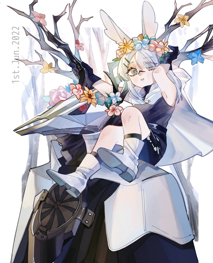 Safebooru - 1boy 1girl absurdres animal ears antlers arknights black cloak black gloves black ...