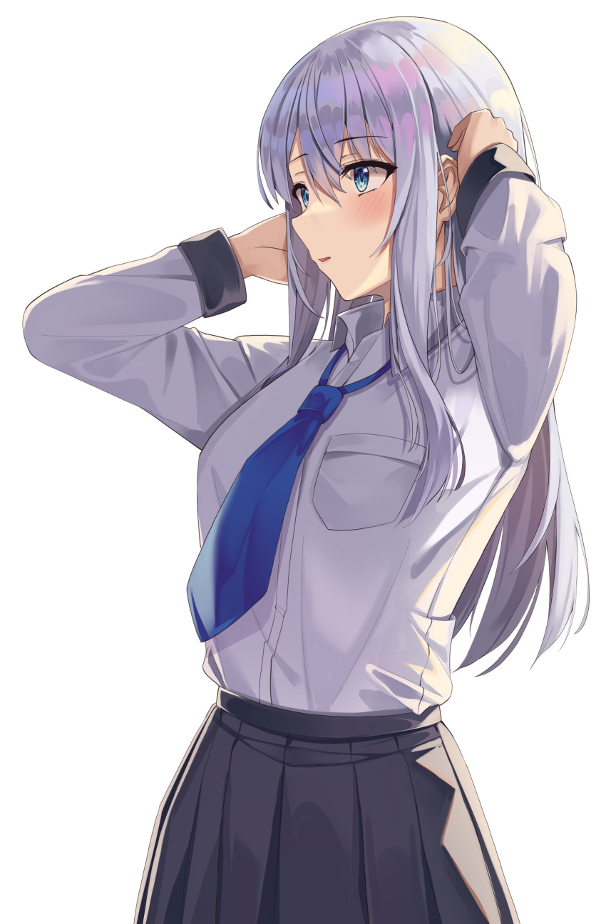 Safebooru - 1girl absurdres bangs blue necktie blush collared shirt ...