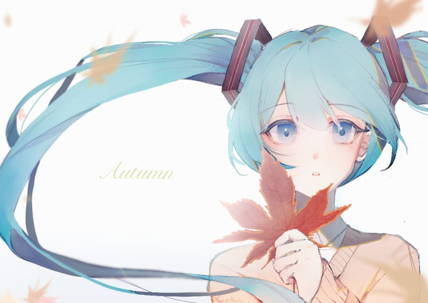 Safebooru - 1girl autumn leaves blue eyes blue hair blush commentary ea08zheci falling leaves ...