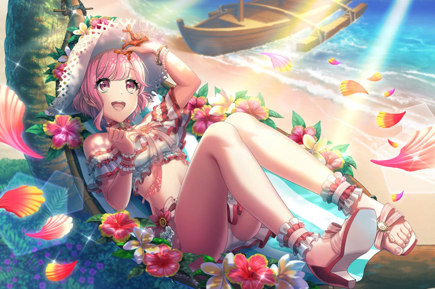 Safebooru - d4dj pink eyes pink hair sakurada miyu short hair smile swimsuit | 4148099