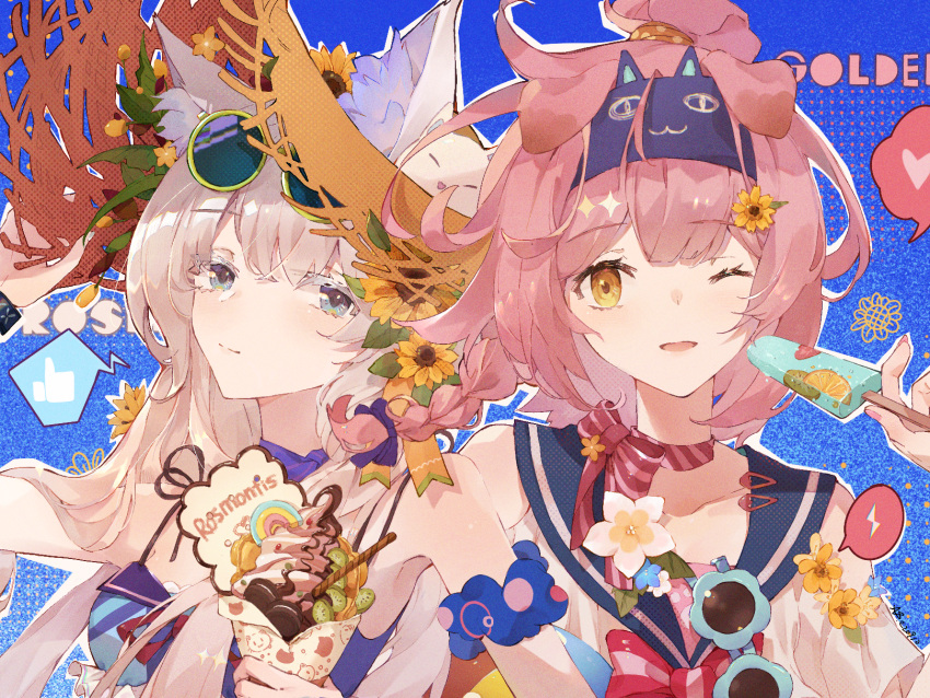 Safebooru - 2girls animal ear fluff arknights bangs braid cat girl chinese commentary closed ...