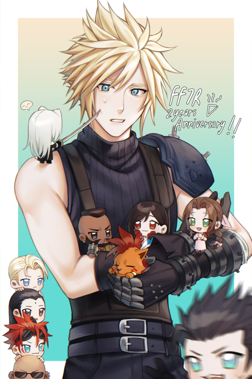 Safebooru - absurdres aerith gainsborough animal aqua eyes armor bald bangs barret wallace beard ...