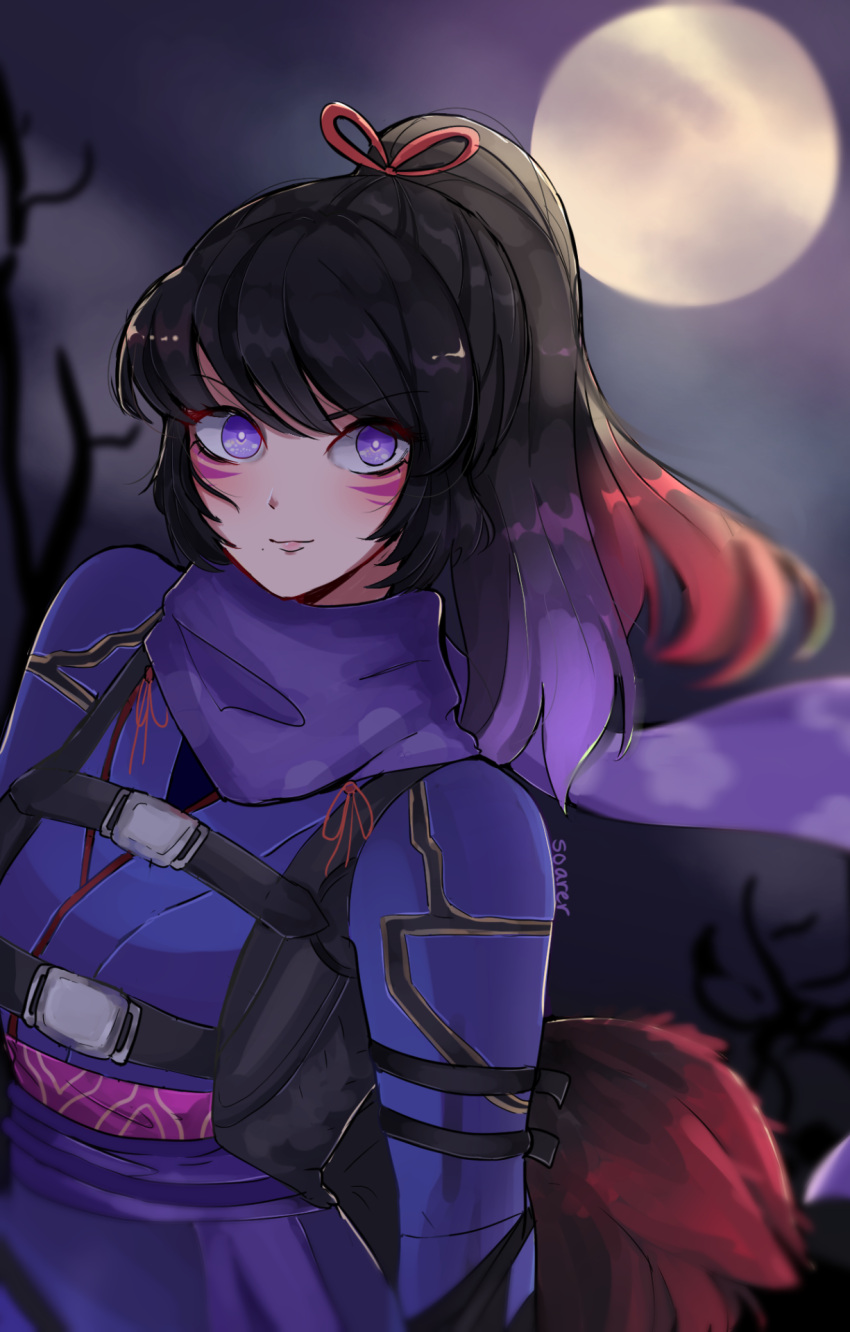 Safebooru - 1girl black hair colored tips highres kitsune marks ...