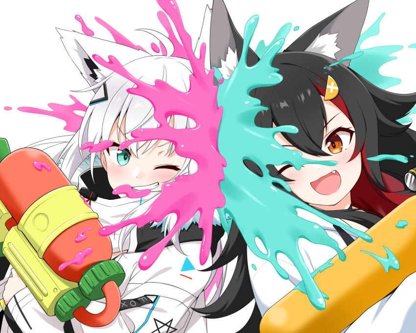 Safebooru - 2girls ahoge animal ear fluff animal ears bangs black hair braid commentary request ...