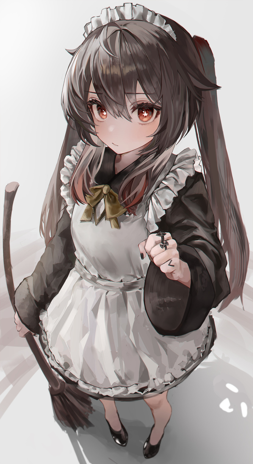 Safebooru - 1girl :/ alternate costume apron bangs black dress black footwear black nails blush ...