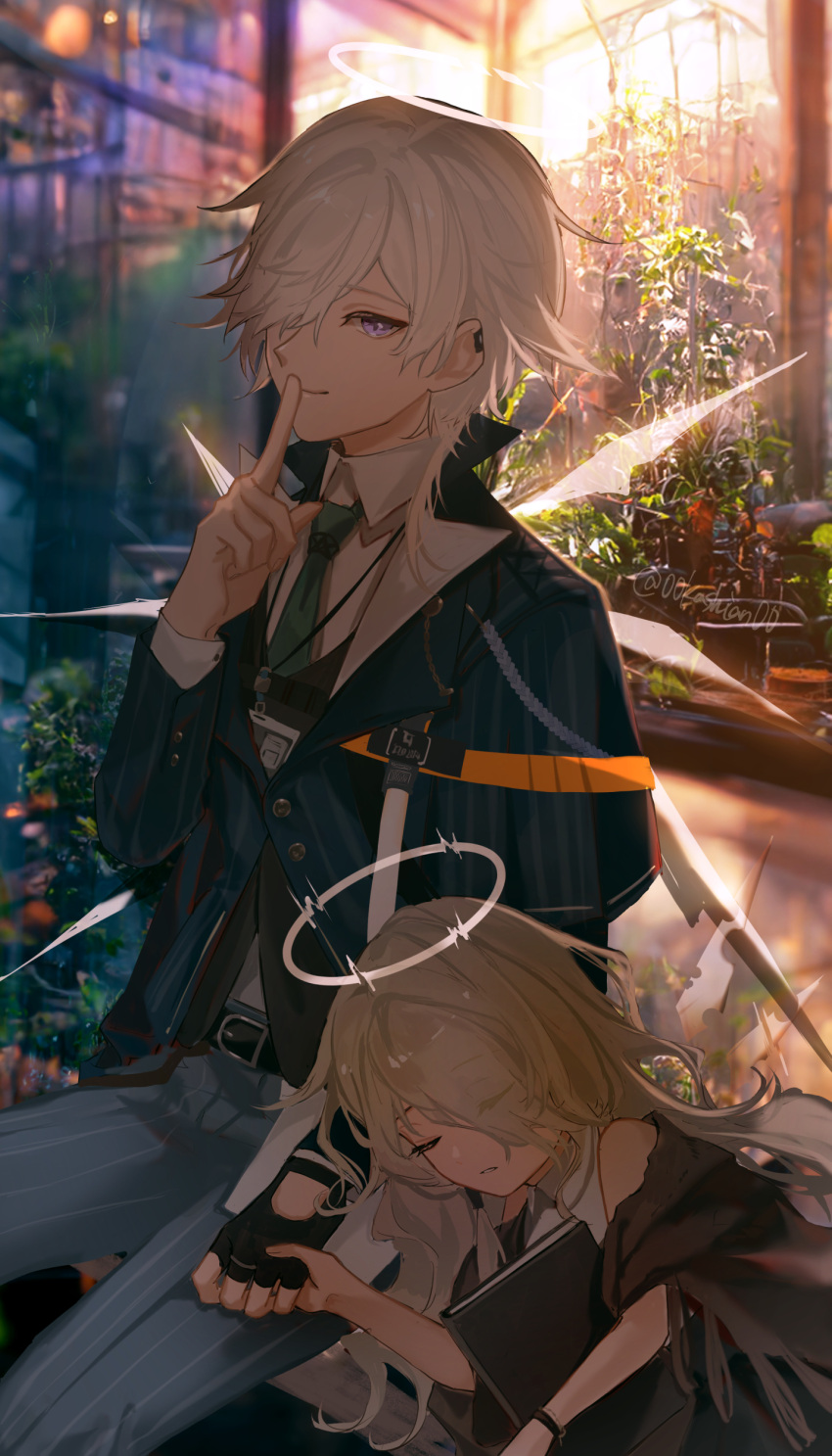 Safebooru - 00kashian00 1boy 1girl absurdres arknights bangs bare ...