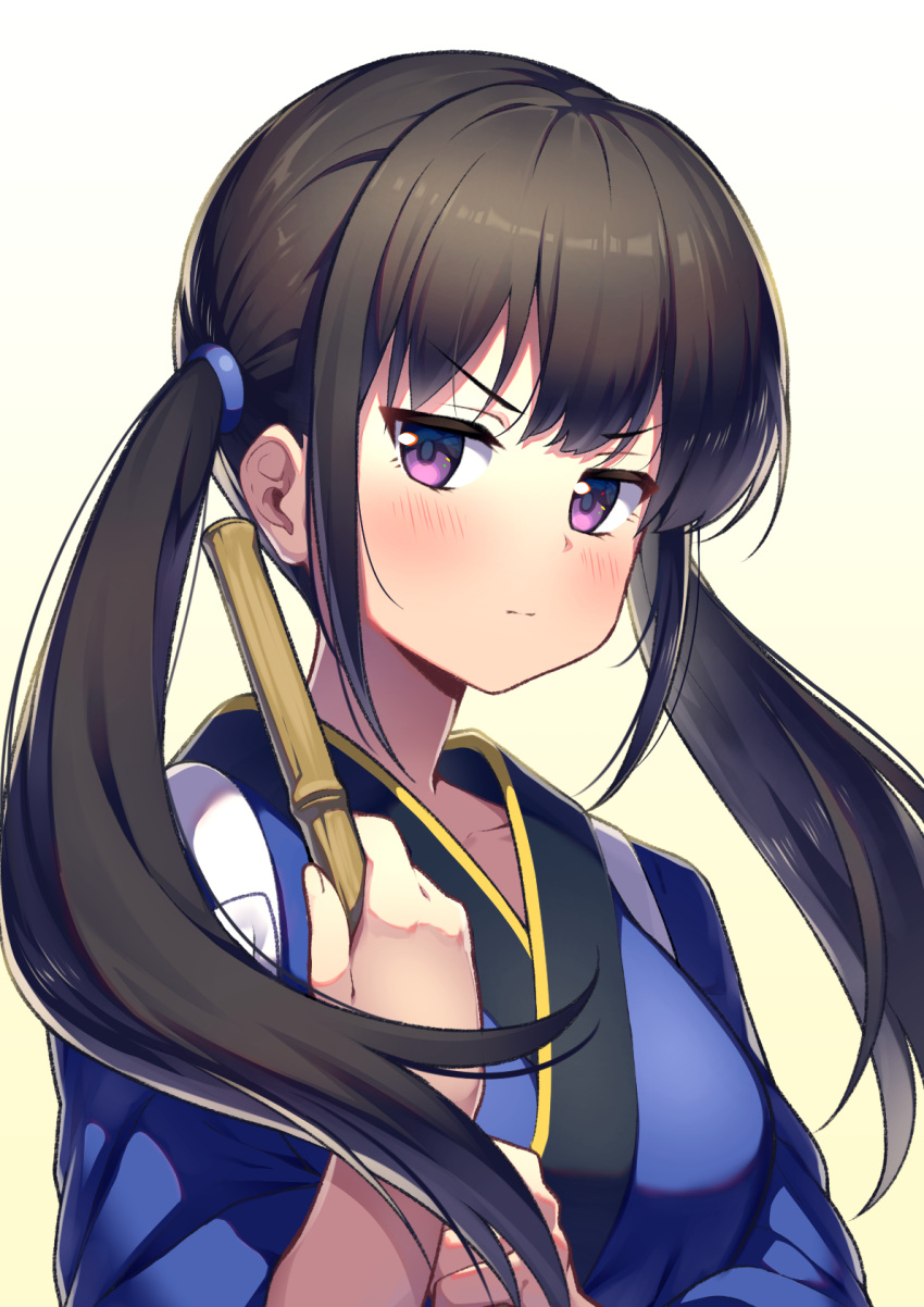 Safebooru - 1girl black hair blush breasts closed mouth commentary request furisode glaring ...