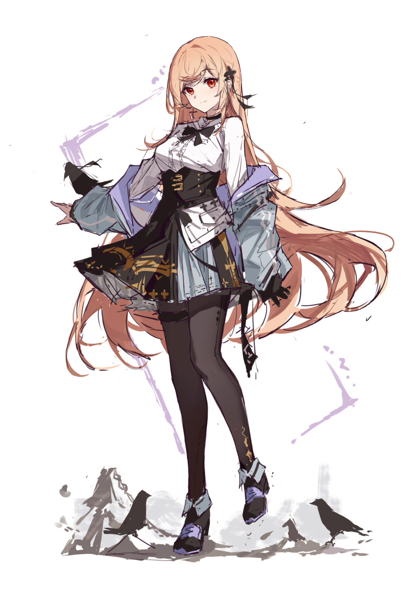 Safebooru - 1girl bird black choker black footwear black gloves black pantyhose black ribbon ...