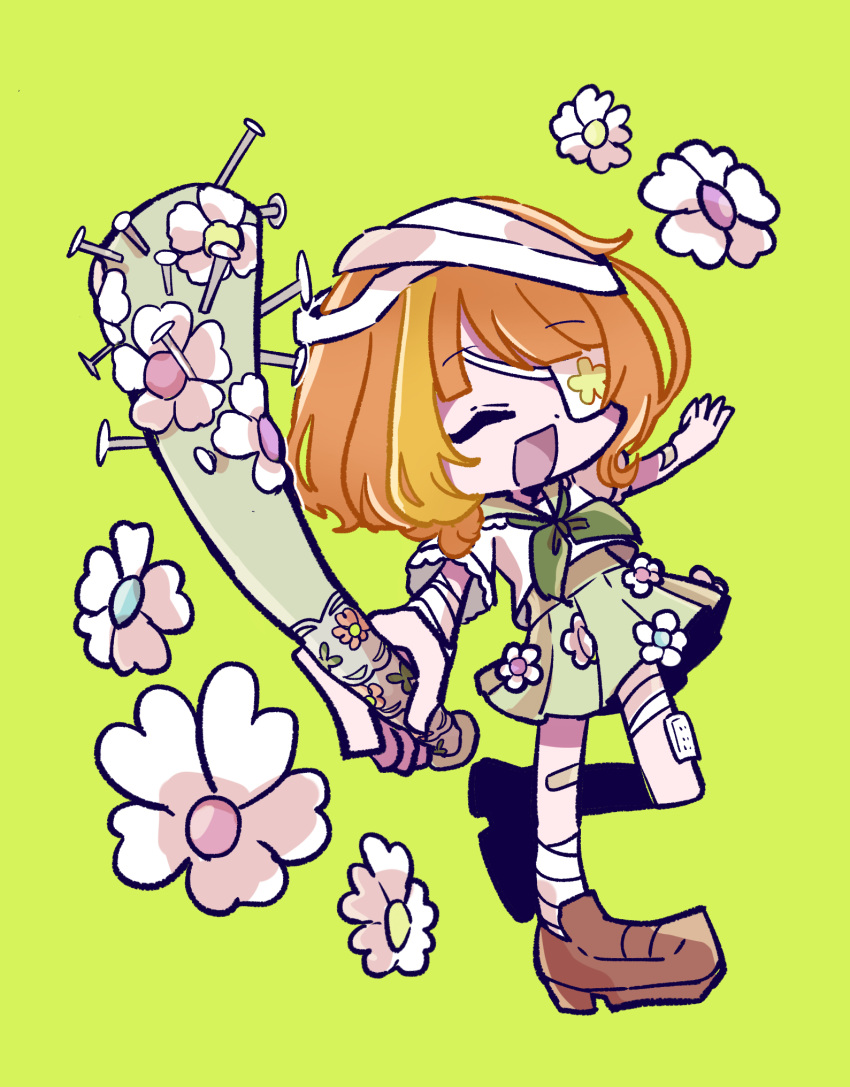 Safebooru - 1girl :d alternate costume bandage on face bandages bandaid bandaid on arm bandaid ...