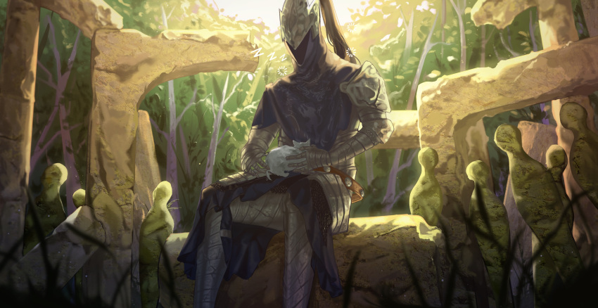 Safebooru - 1boy absurdres animal on lap armor artorias the abysswalker ...