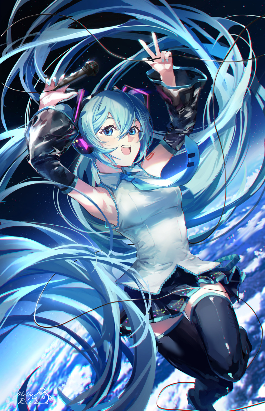 Safebooru - 1girl aqua eyes aqua hair aqua nails aqua necktie arm up armpits boots breasts earth ...
