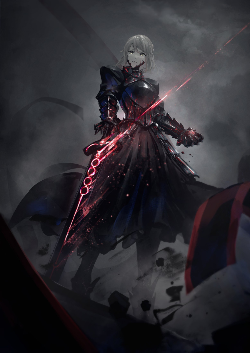 Safebooru - 1girl armor armored dress artoria pendragon (fate) black armor black dress blonde ...