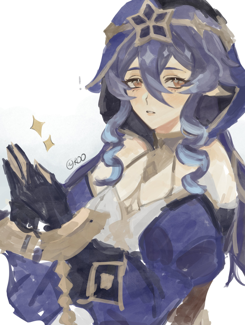 Safebooru - 1girl absurdres bangs black gloves blue choker blue hair blue hood blue sleeves ...