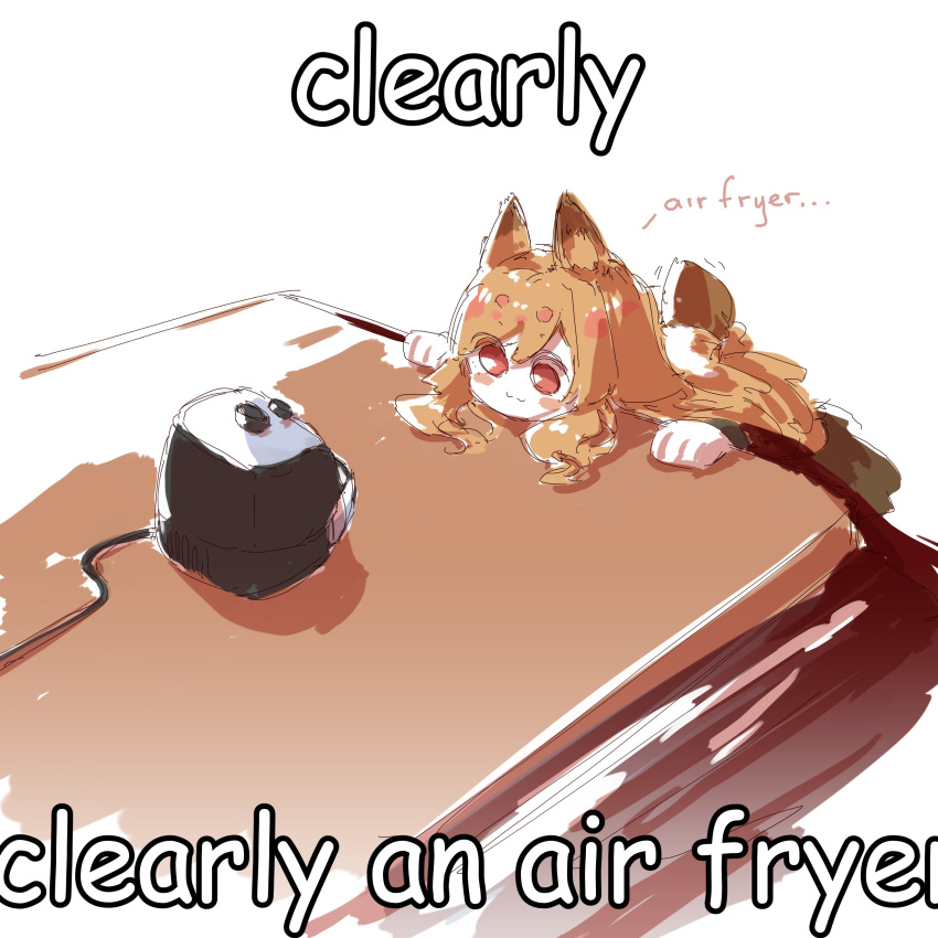 Safebooru - 1girl :3 absurdres air fryer animal ears arknights bangs blush stickers brown hair ...