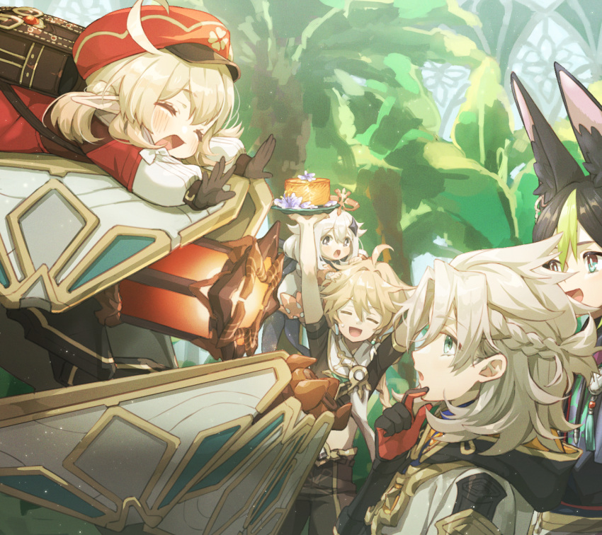 Safebooru - 2girls 3boys ^ ^ aether (genshin impact) ahoge albedo (genshin impact) animal ears ...