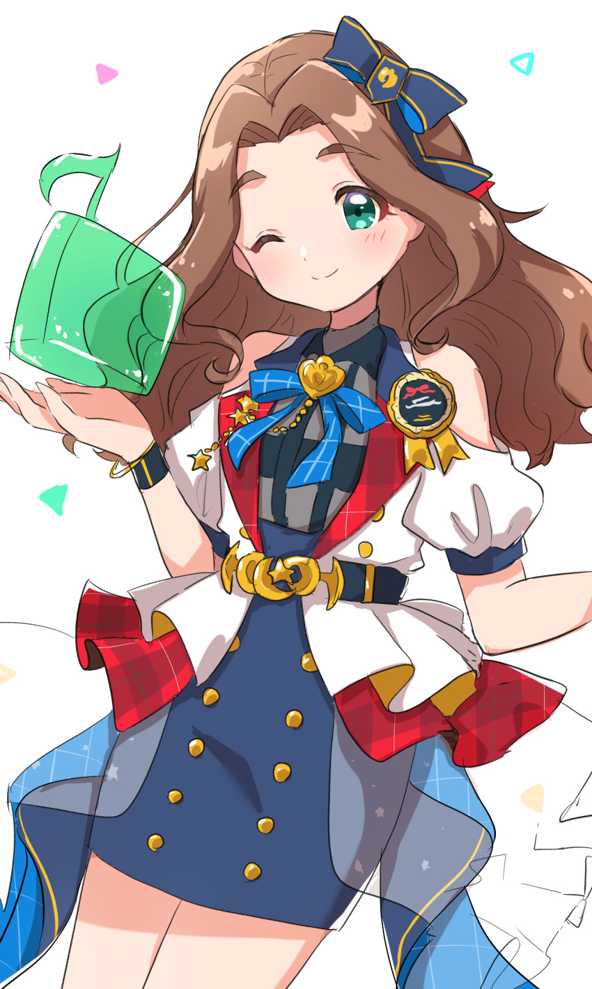 Safebooru - 1girl ;) belt blue bow bow brown hair celestella unison (idolmaster) eighth note ...