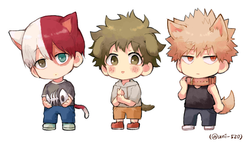 Safebooru - 3boys absurdres animal ear fluff animal ears arm support artist name bakugou katsuki ...