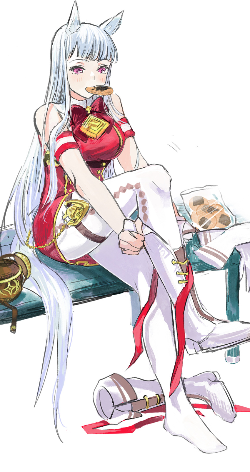 Safebooru - 1girl absurdres animal ears bangs bare shoulders blush boots breasts food food in ...