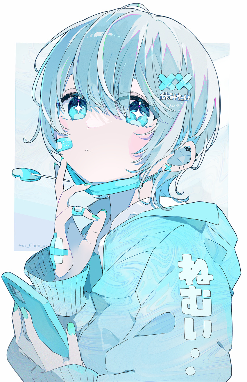 Safebooru - + + 1girl bandaid bandaid on cheek bandaid on face bangs between fingers blue eyes ...
