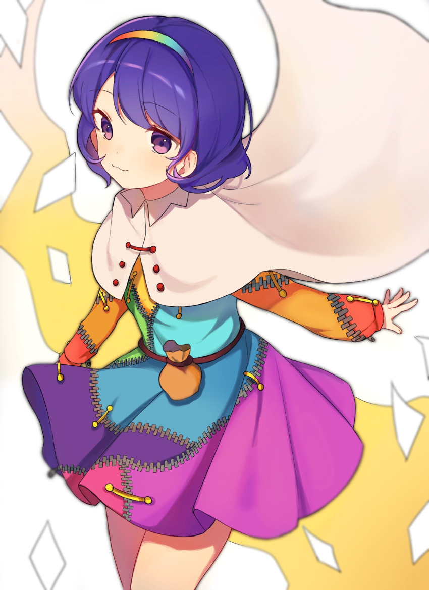 Safebooru - 1girl blue eyes blue hair blush cloak closed mouth cowboy shot dress hairband ...