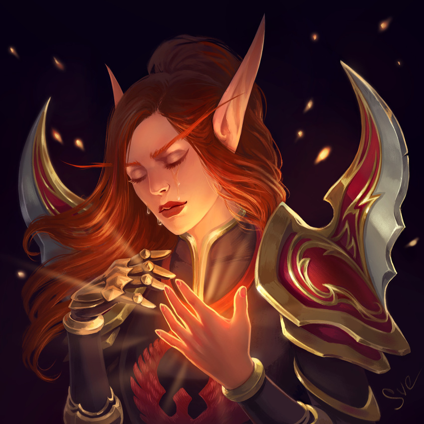 Safebooru - 1girl armor blood elf (warcraft) closed eyes elf gold trim ...