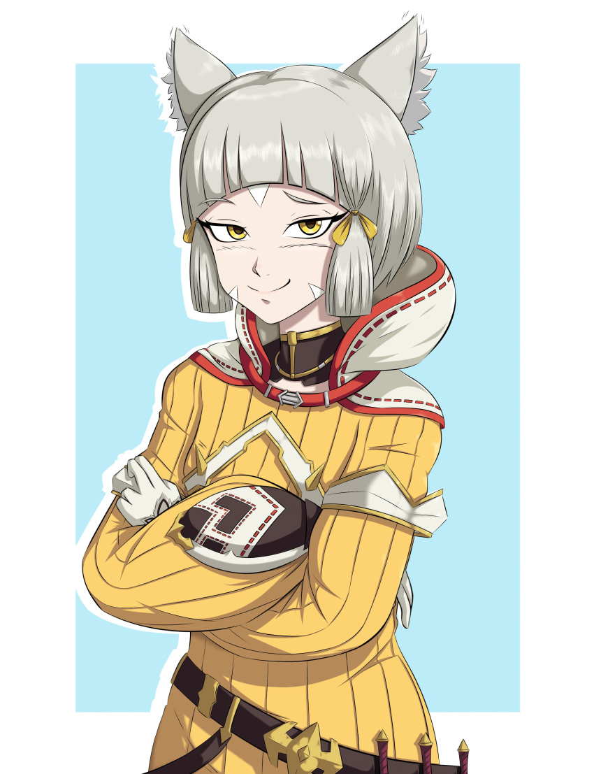 Safebooru - 1girl absurdres animal ears armband bangs belt blue background blunt bangs bodysuit ...