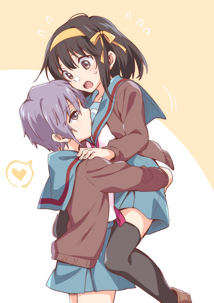 Safebooru - 2girls bangs black thighhighs blue sailor collar blue skirt blush bob cut brown ...