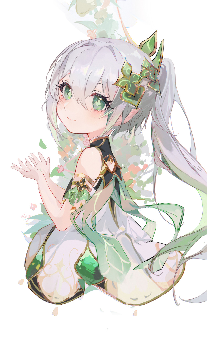Safebooru - 1girl absurdres bangs eyebrows hidden by hair flower genshin impact green eyes grey ...