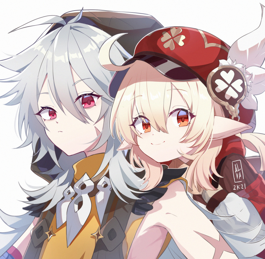 Safebooru - 1boy 1girl alvarichie blonde hair cabbie hat closed mouth genshin impact grey hair ...
