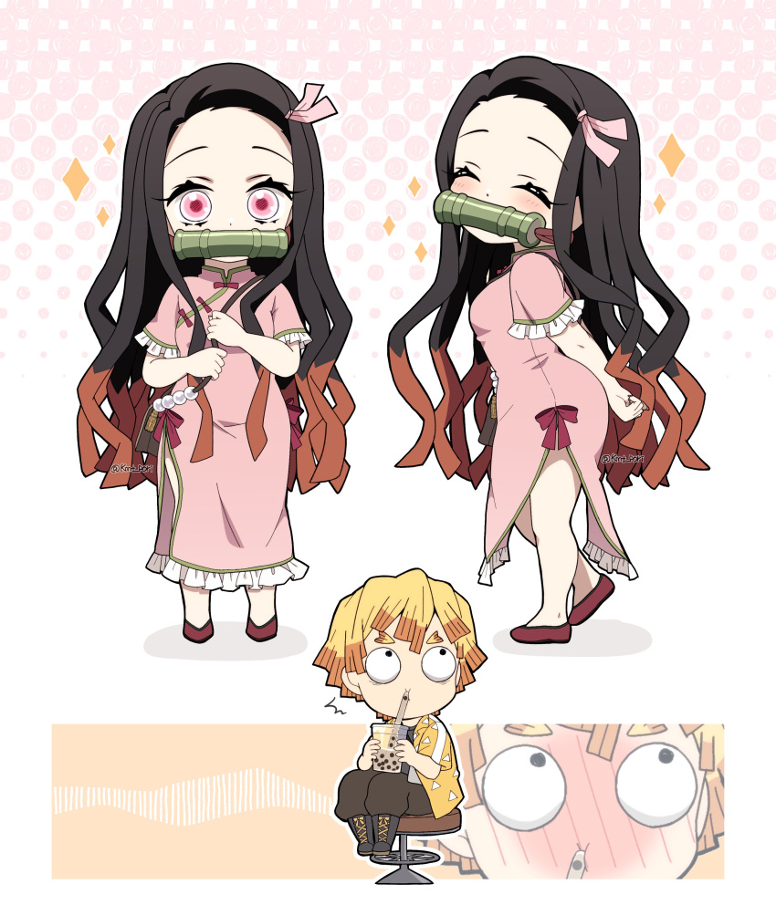 Safebooru - 1boy 1girl absurdres agatsuma zenitsu bamboo black eyes black hair blonde hair blush ...