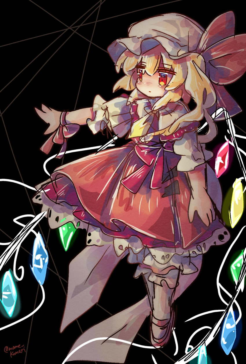 Safebooru - 1girl adapted costume back bow black background blonde hair bow closed mouth flandre ...