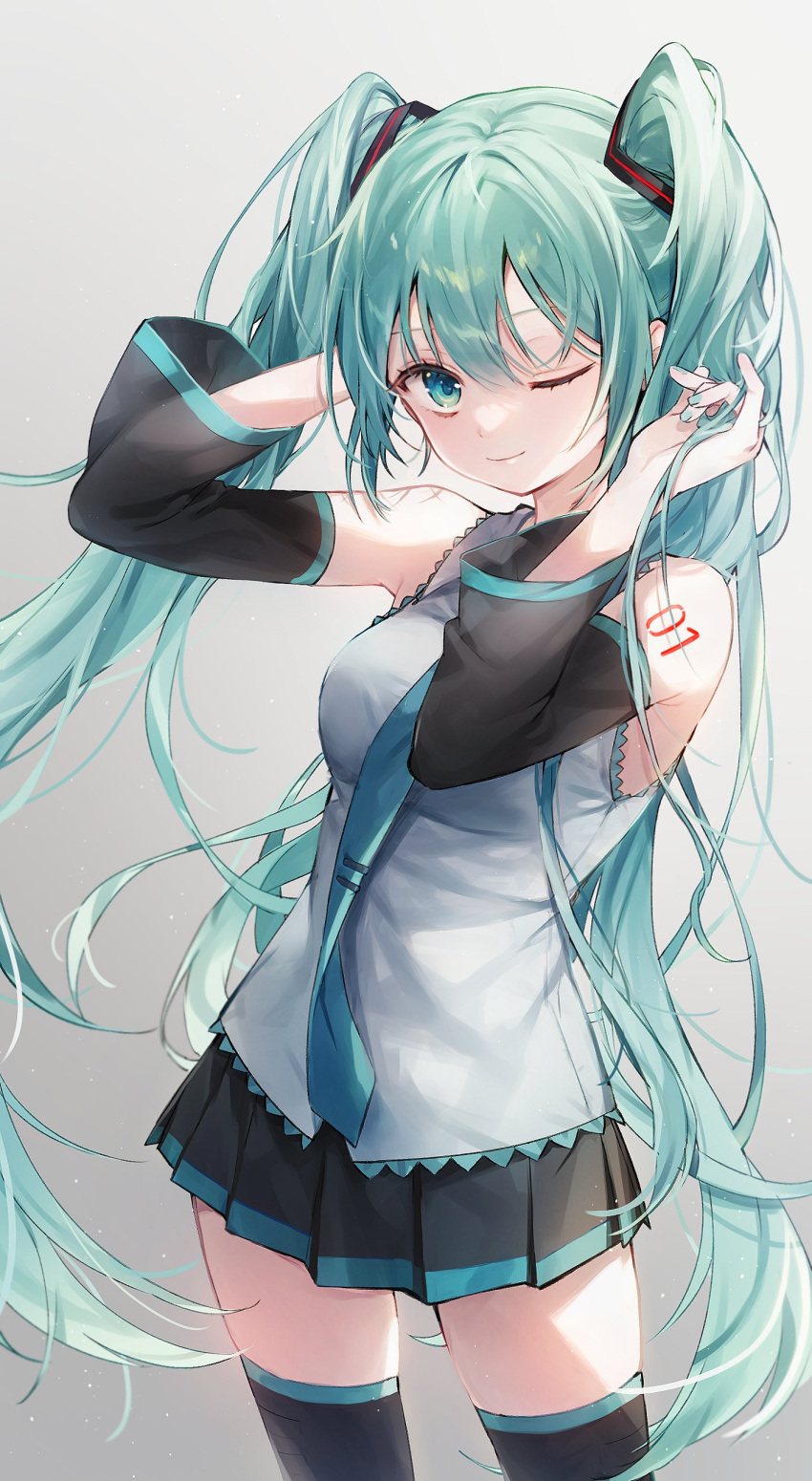 Safebooru - 1girl absurdres aqua eyes aqua hair aqua nails aqua necktie bare shoulders black ...