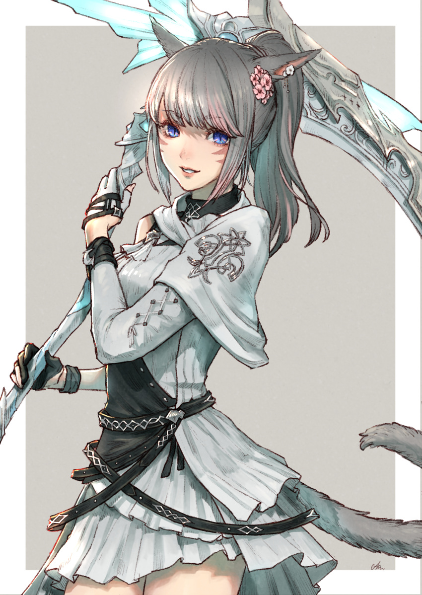 Safebooru - 1girl animal ears asymmetrical clothes asymmetrical gloves avatar (ff14) bangs belt ...