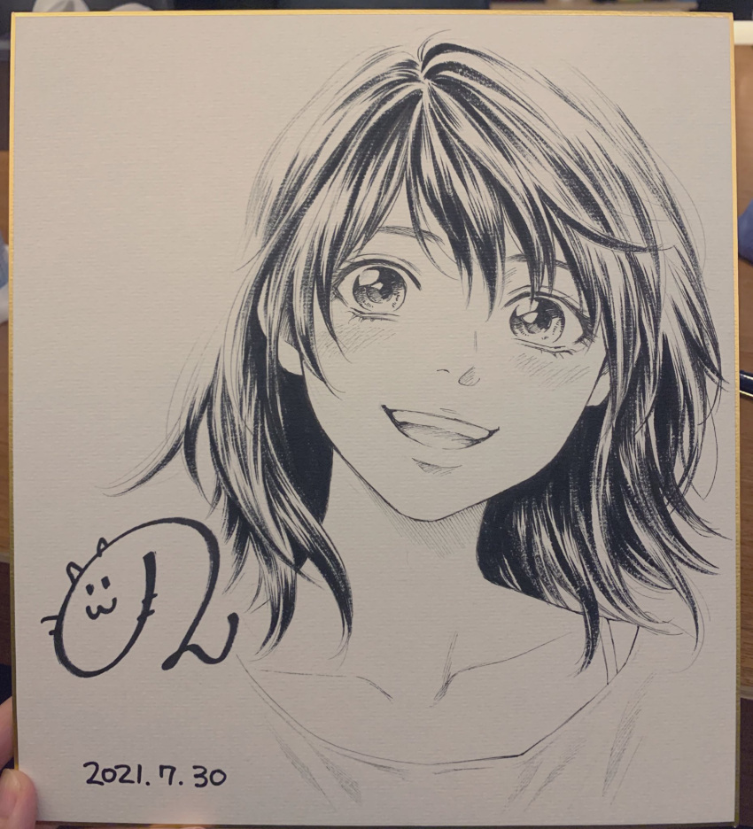 Safebooru - 1girl dated eyebrows hidden by hair eyelashes graphite ...