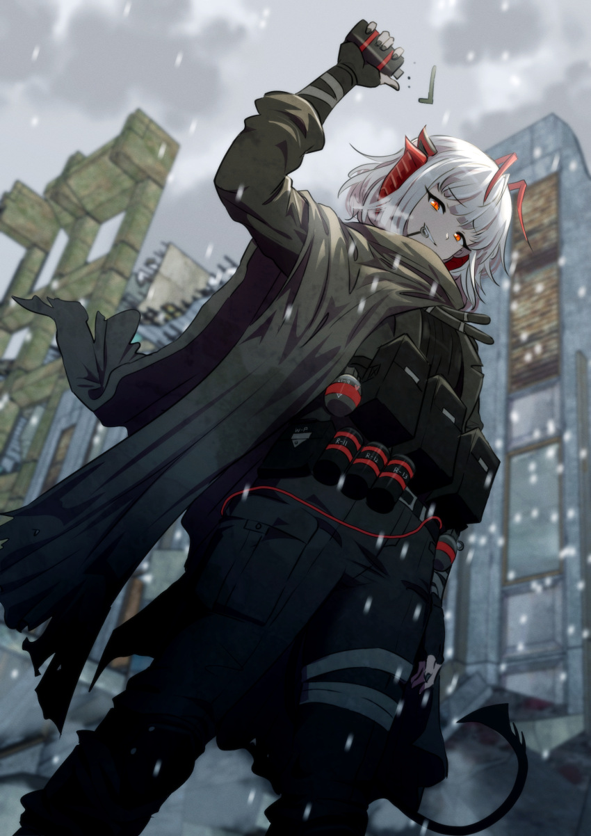 Safebooru - 1girl arknights bangs belt black gloves blurry building ...