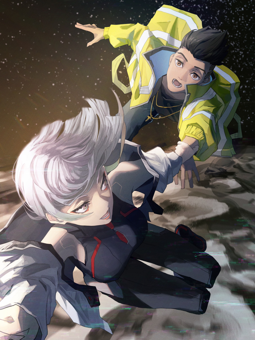 Safebooru - 1boy 1girl :o absurdres ao desu2222 black hair brown eyes cyberpunk (series ...